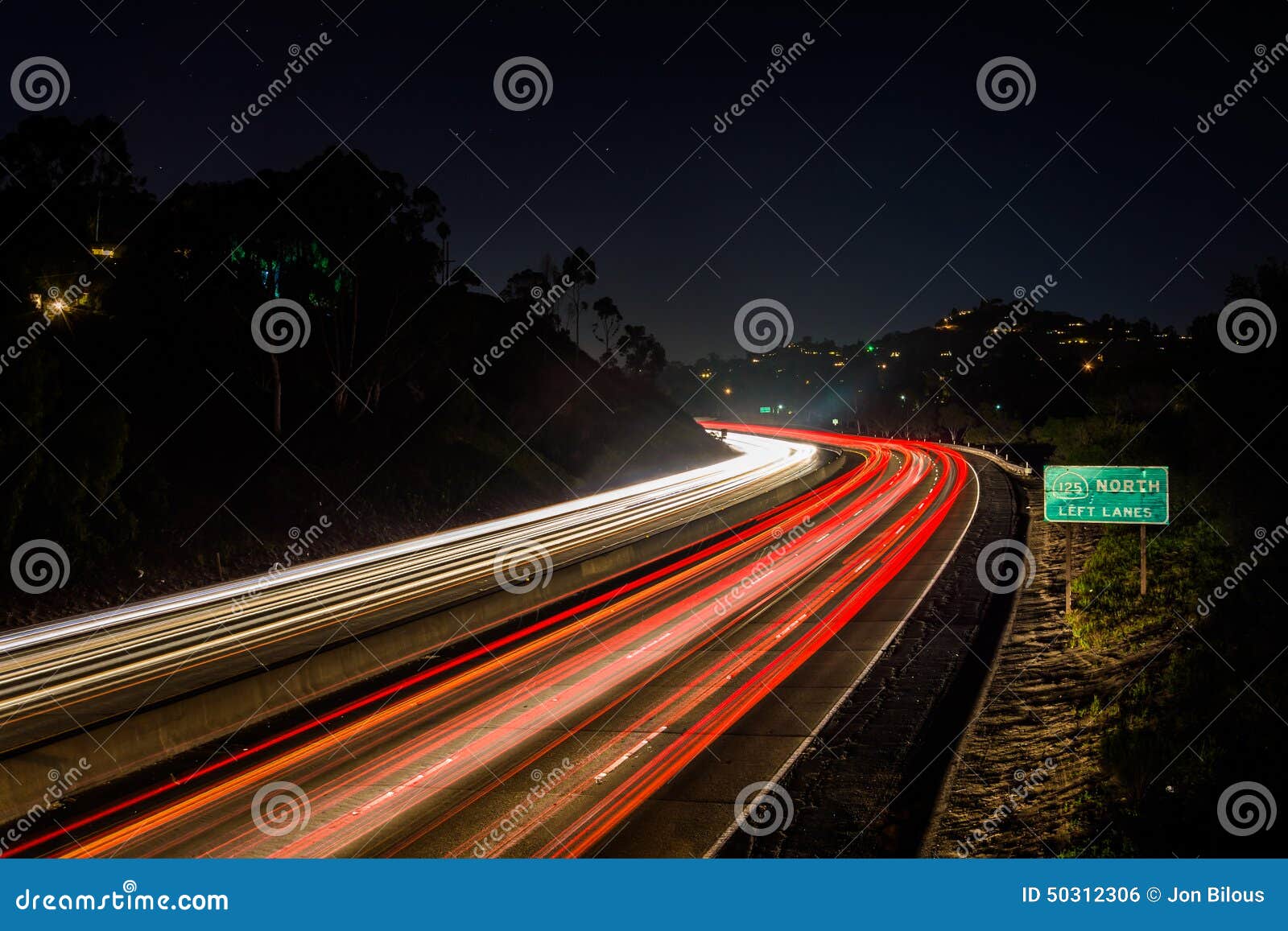 Long Exposure of California Route 125 at Night, in La Mesa, Cali Stock ...