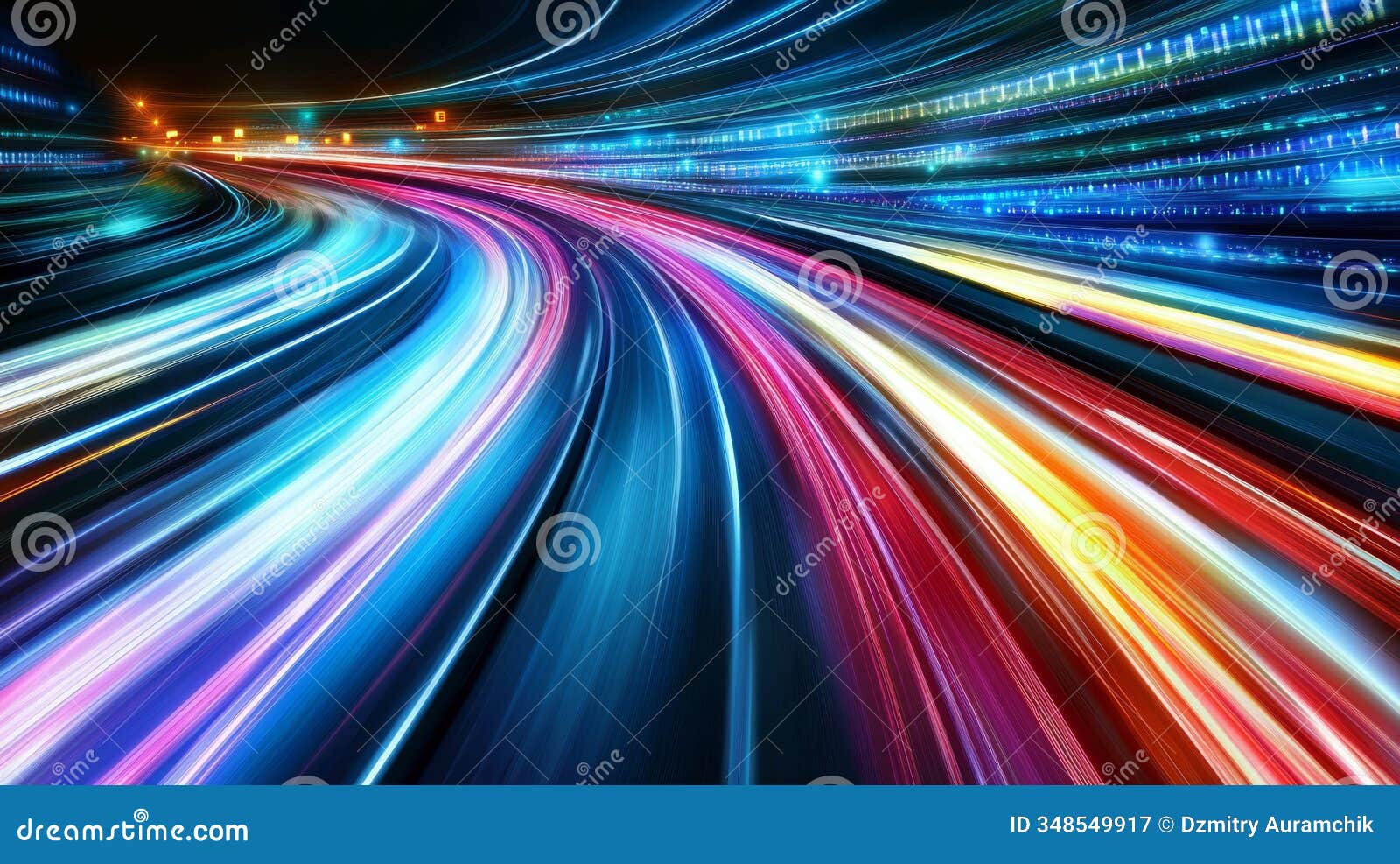 A Long Exposure Captures a Motion Blur Light Trail of Server Racks in a ...