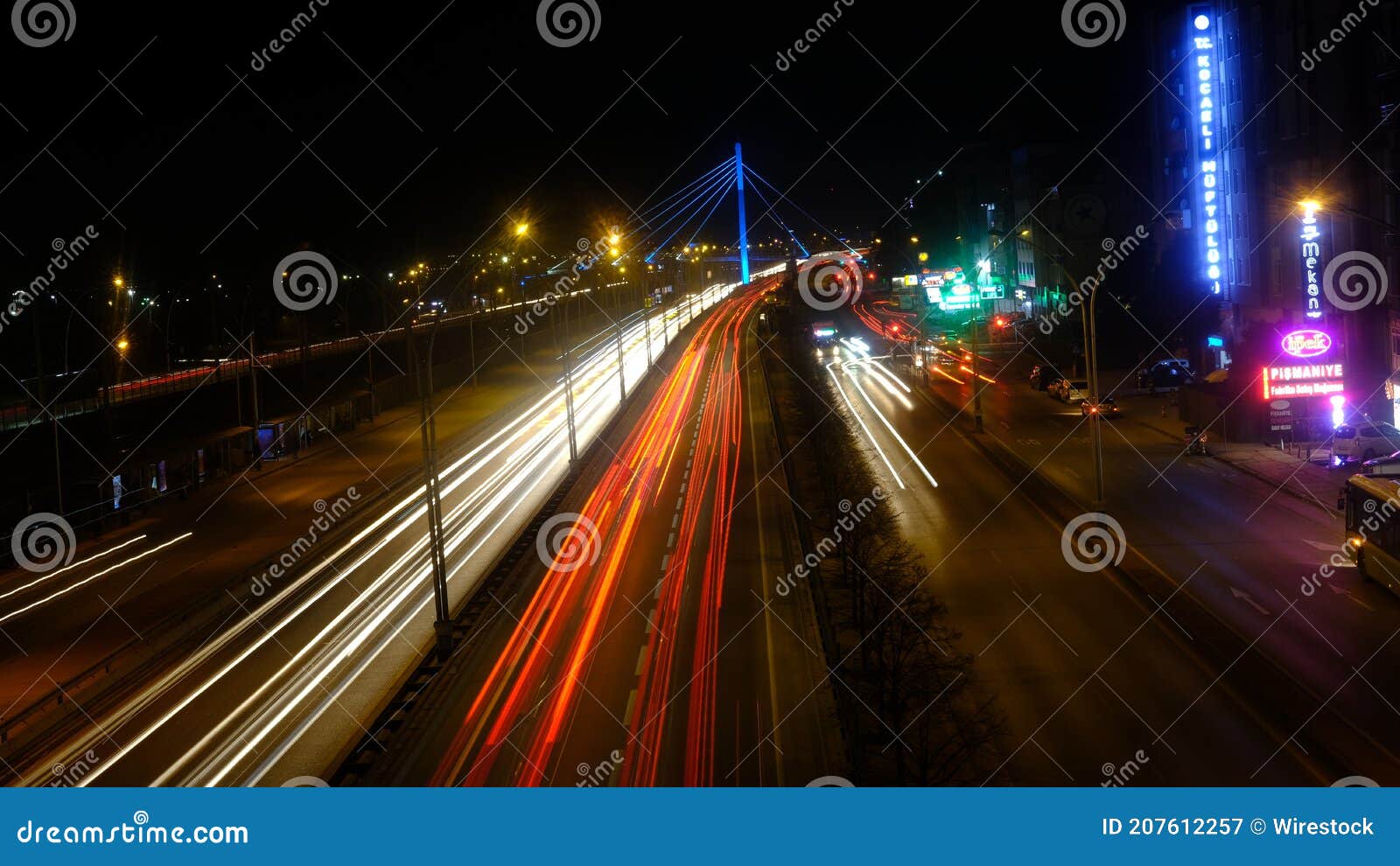 Long Exposure of Car Light Trails on the Road at Night Editorial ...