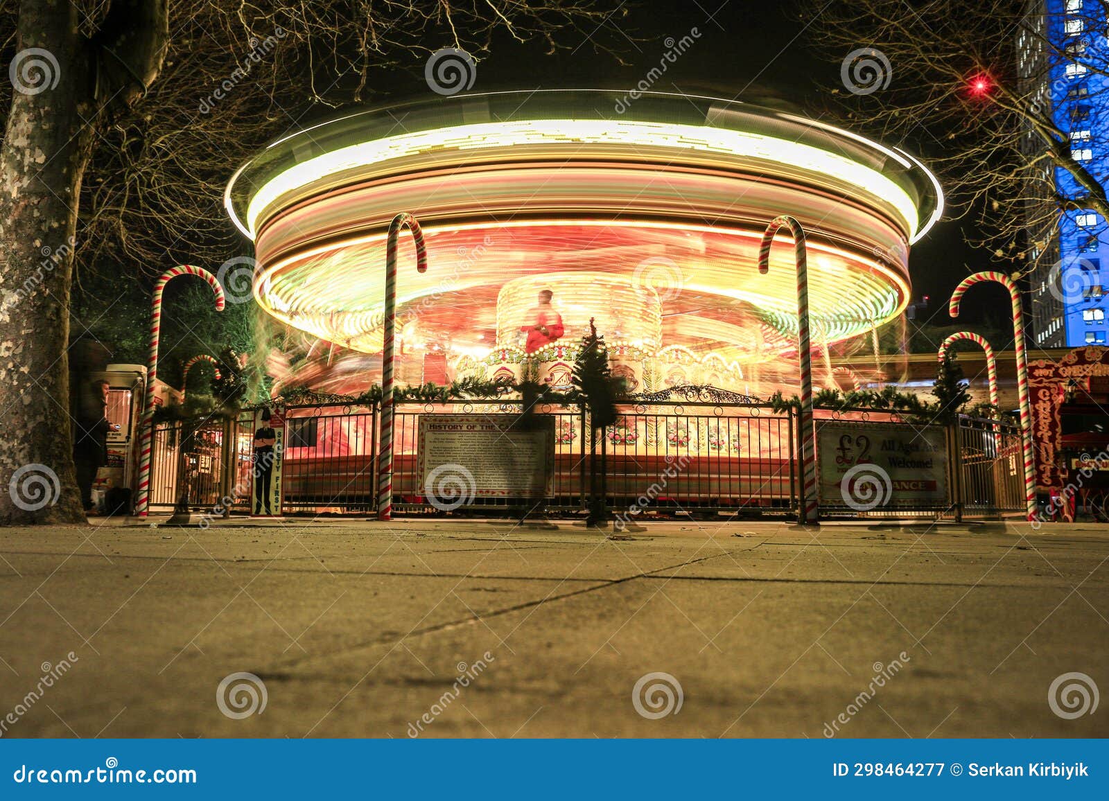 Long Exposure of the Carousel in the Amusement Park Editorial ...