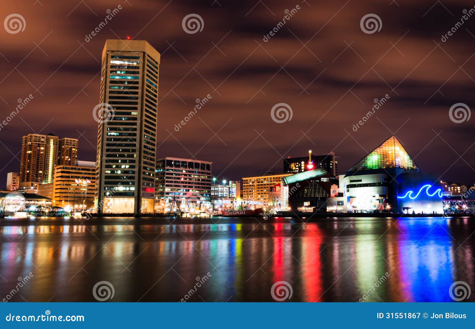 Long Exposure of the Colorful Baltimore Skyline at Night. Stock Image ...