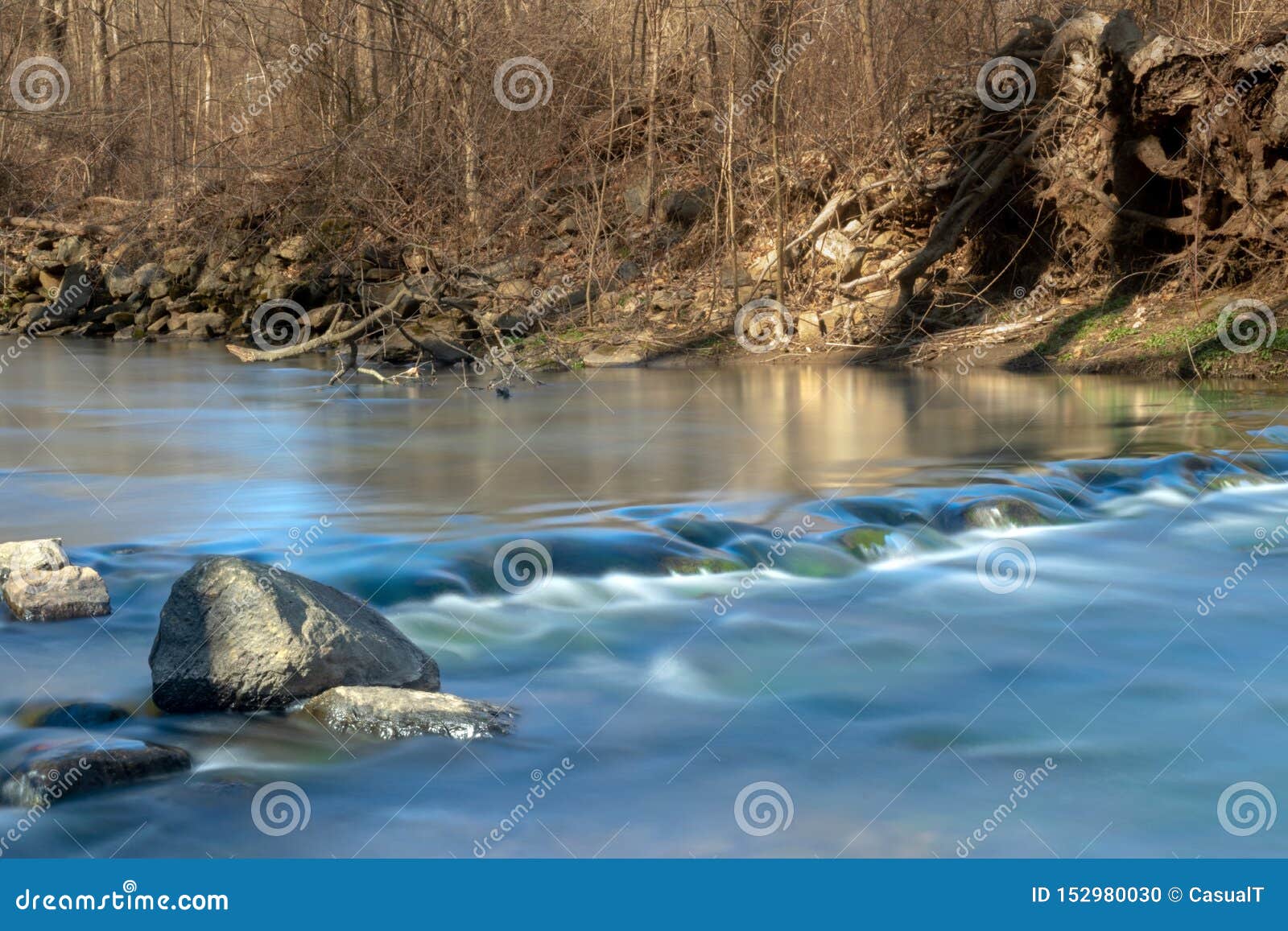 Long Exposure of Cool Clear Water Running Down a Small River in Upstate ...