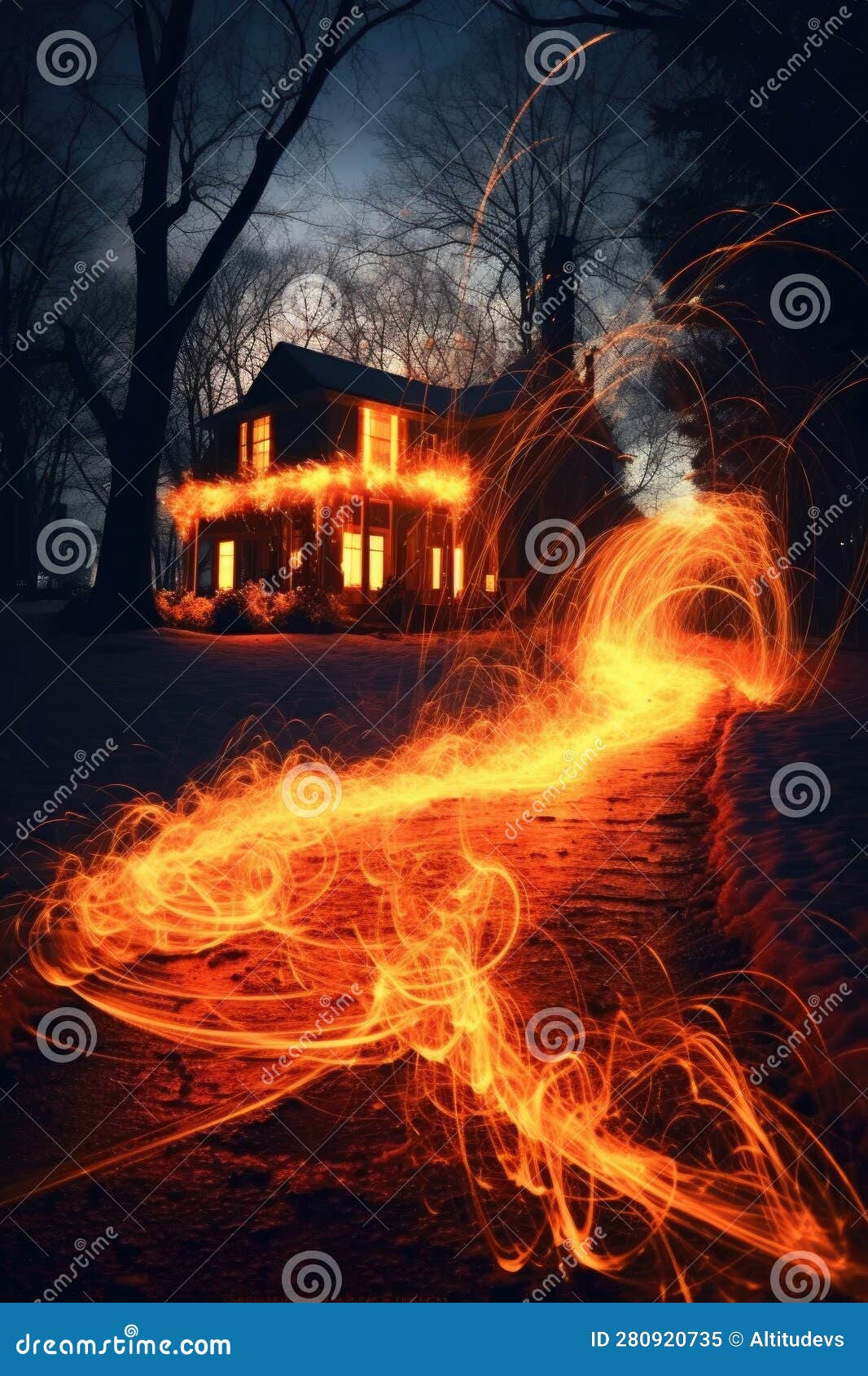 Long Exposure of Fire Creating Glowing Lines Stock Illustration ...