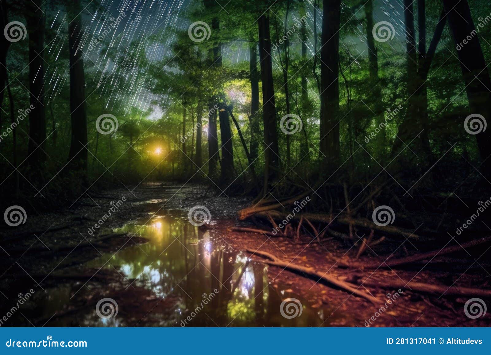 Long Exposure of Fireflies Trails in Swamp Area Stock Image - Image of ...