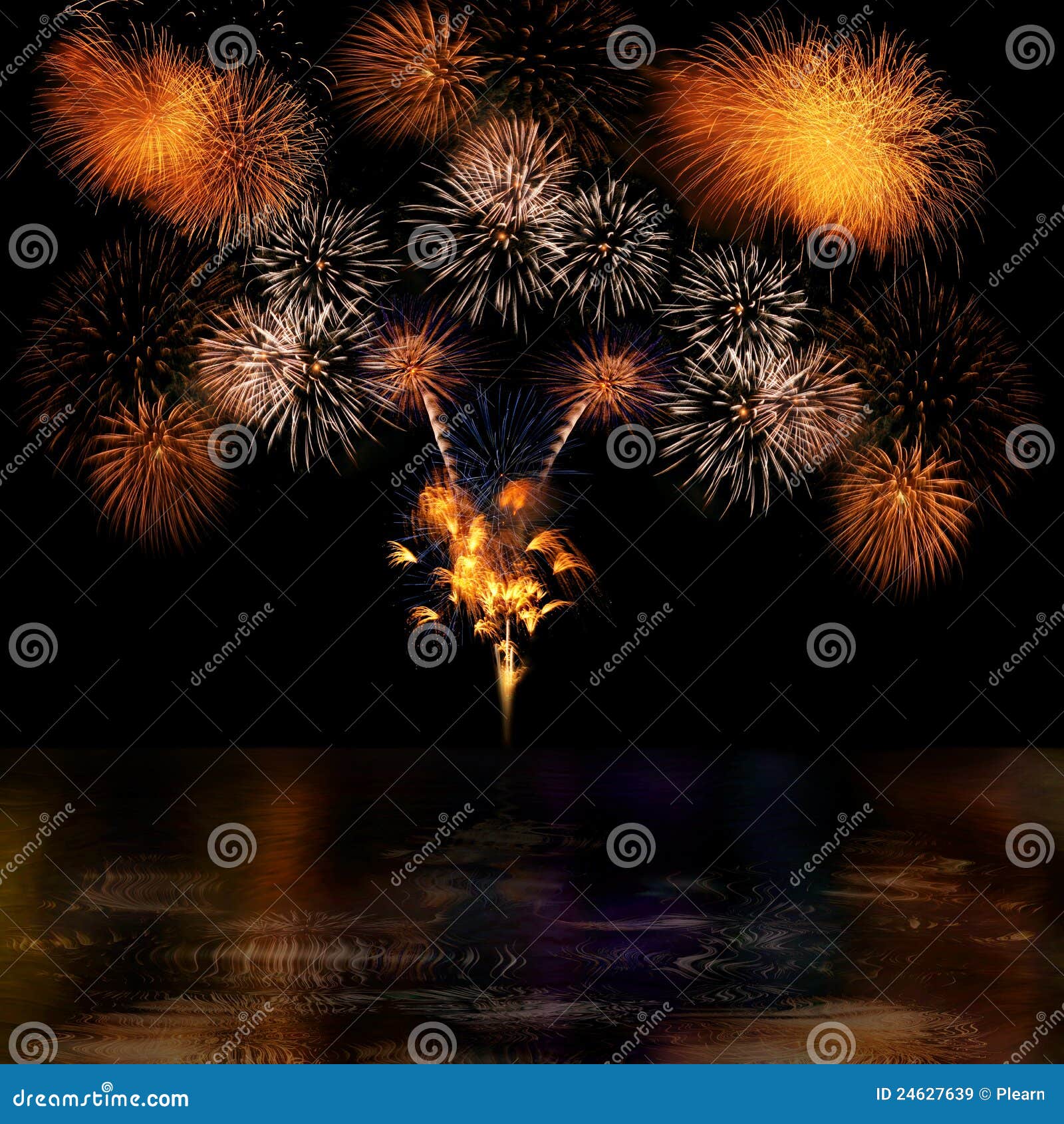 Long Exposure of Fireworks Selection and Reflectio Stock Image - Image ...