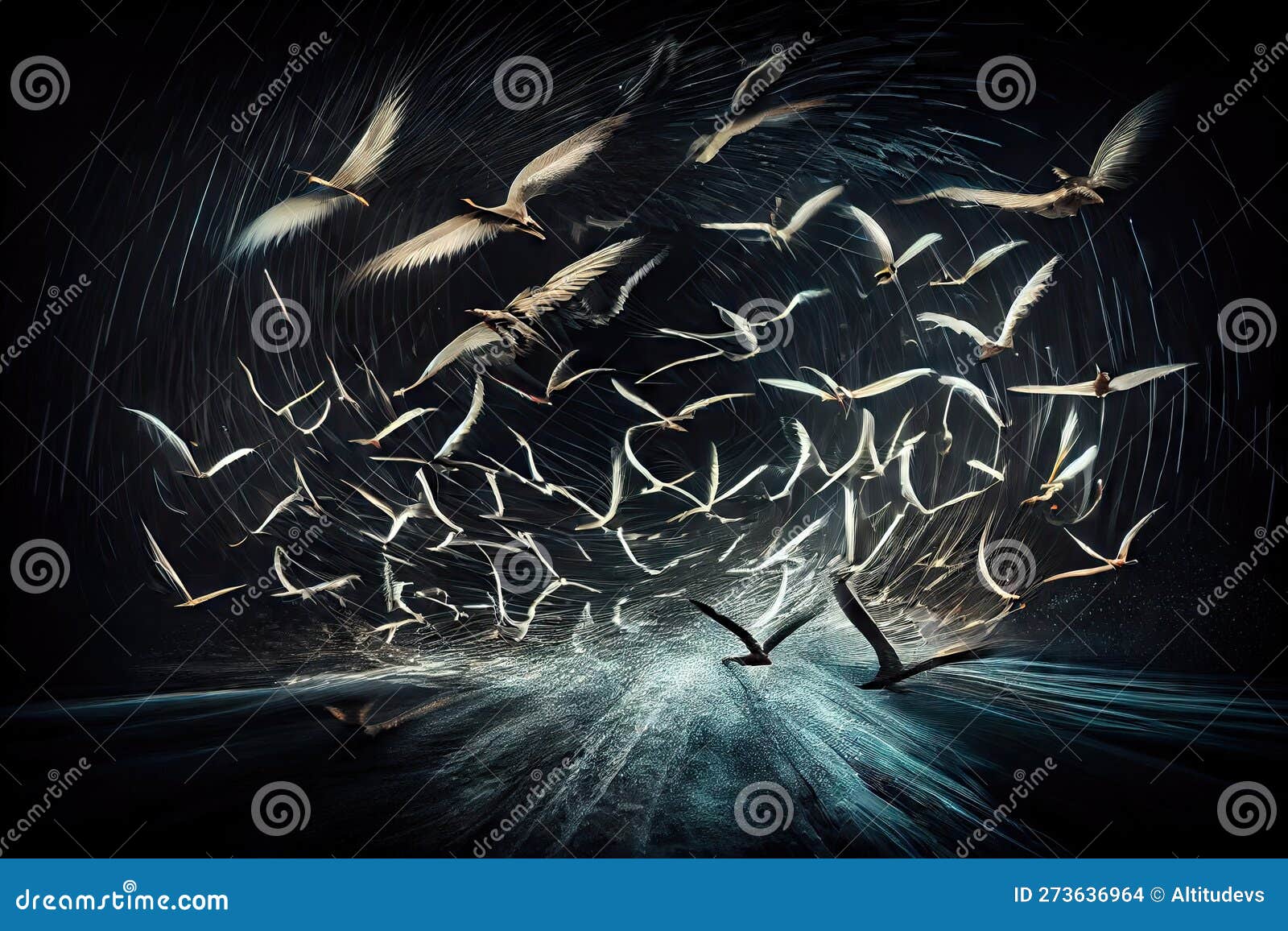 Long Exposure of Flying Flock of Birds, with Their Wings Creating ...