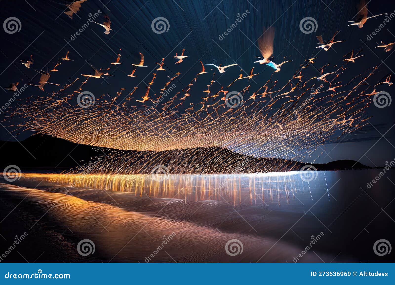 Long Exposure of Flying Flock of Birds, with Their Wings Creating ...