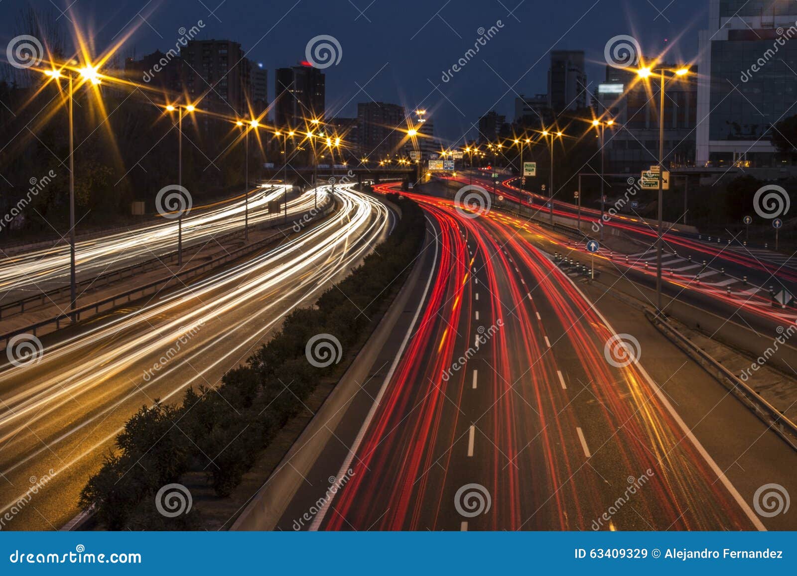 Long Exposure Highway Car Lights at Night Stock Image - Image of road ...