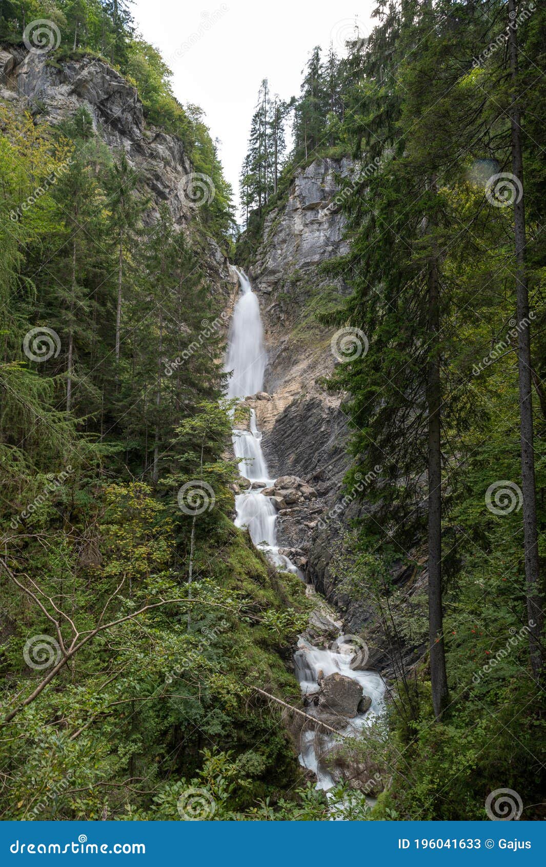 Waterfall Falling Streams From Mountain Top With Reflection From ...