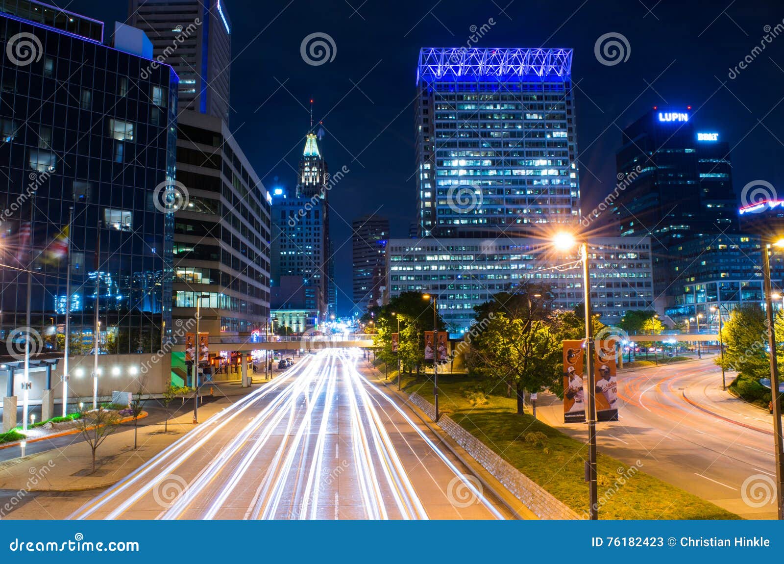 Long Exposure of the Inner Harbor at Night Time in Baltimore, Ma ...