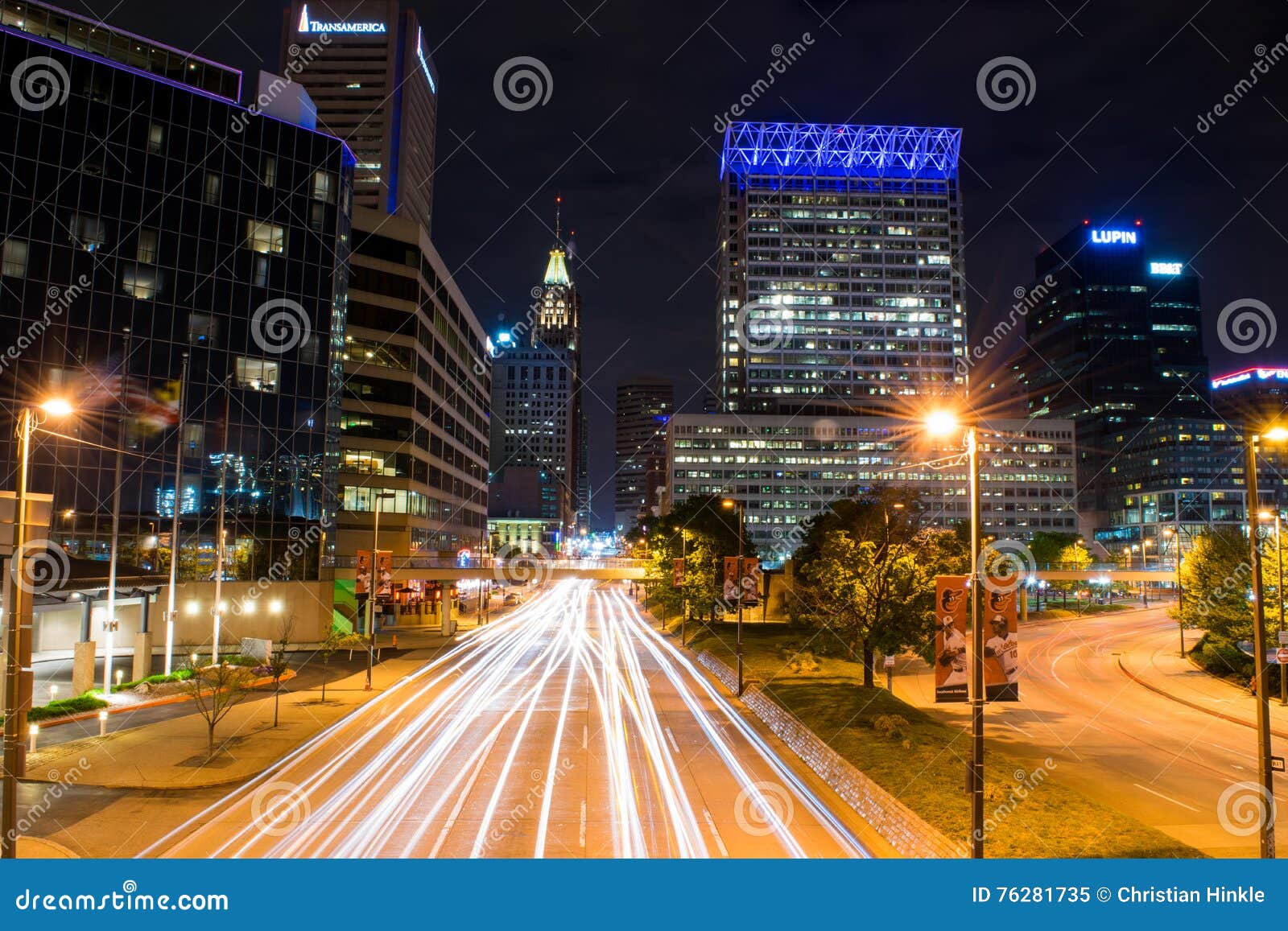 Long Exposure of the Inner Harbor at Night Time in Baltimore, Ma Stock ...