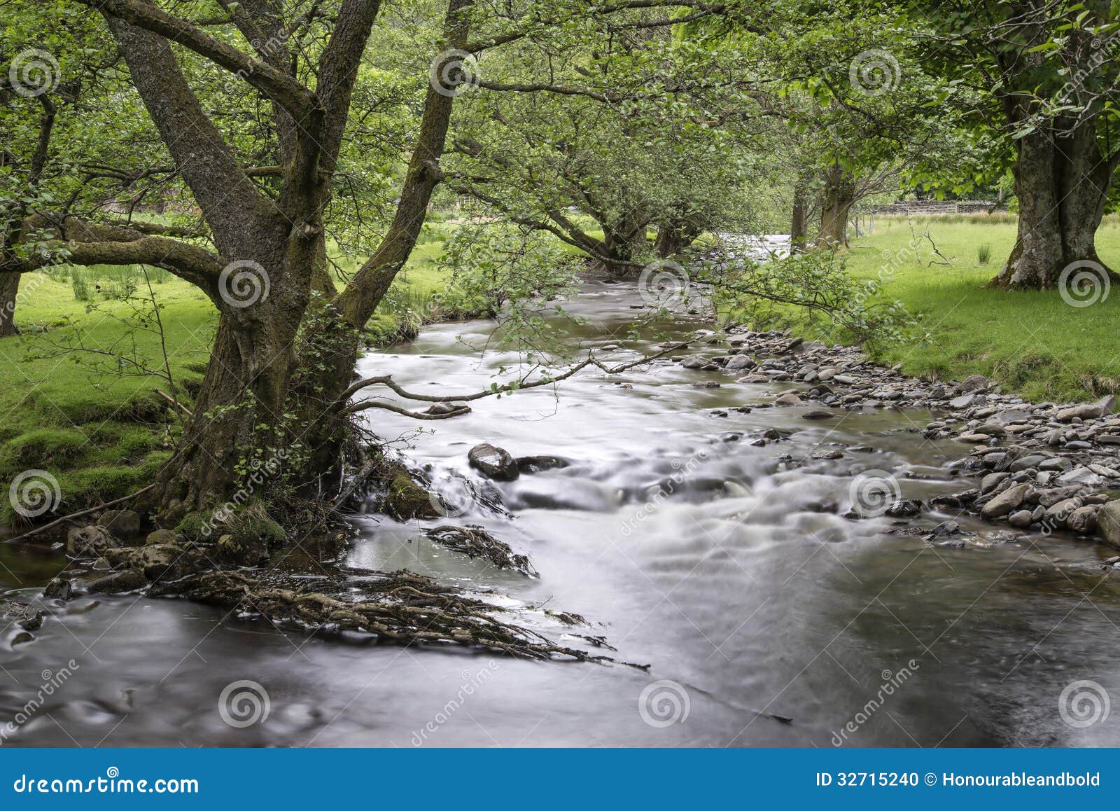 Long Exposure Landscape of Shallow Stream Flowing through Countryside ...