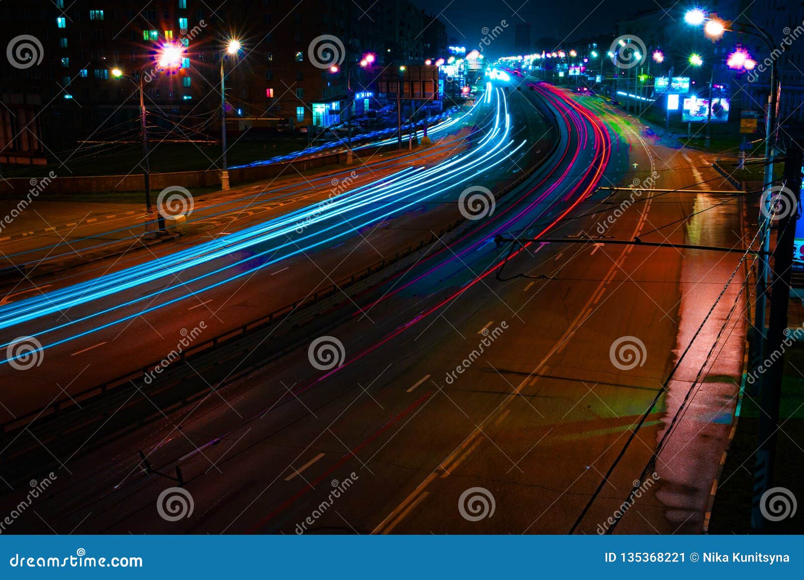 Long Exposure Line Road Night Street Stock Image - Image of background ...