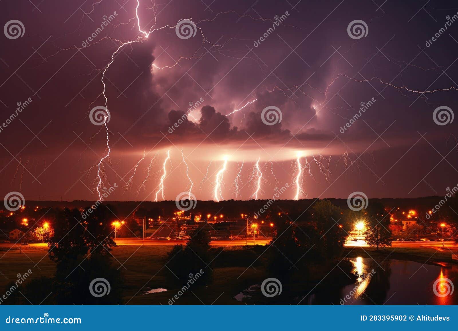 Long Exposure of Multiple Lightning Strikes Stock Illustration ...