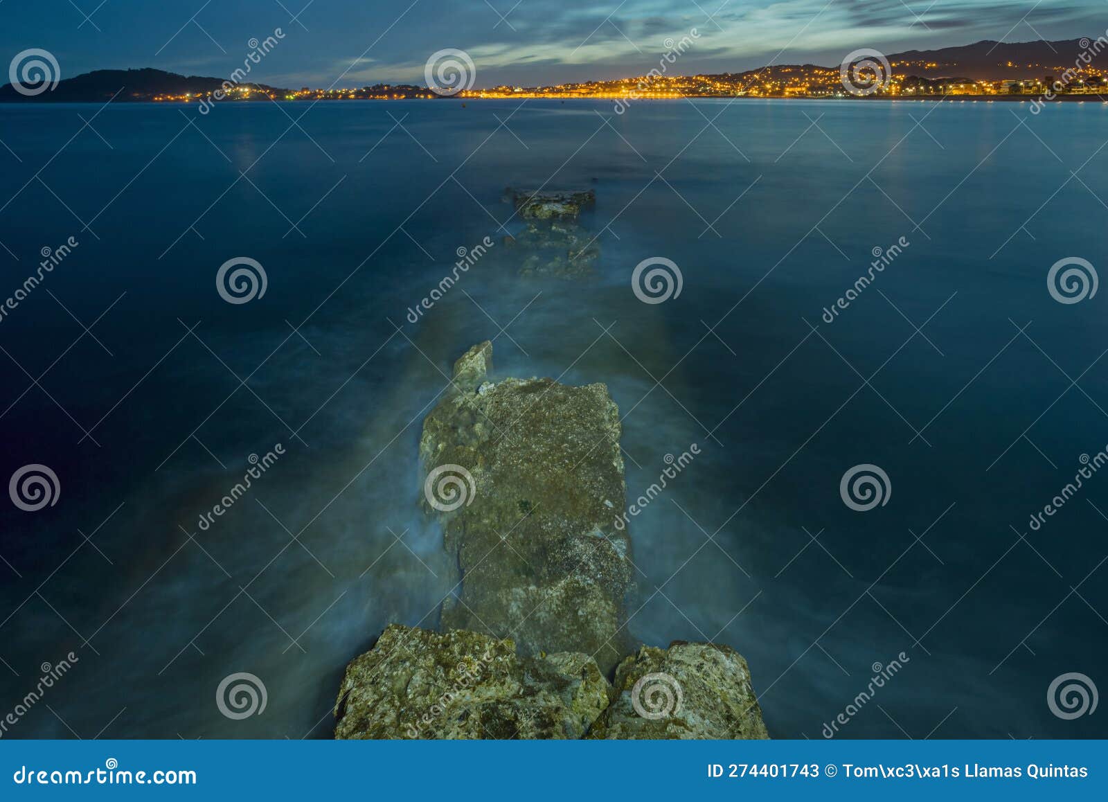 Long Exposure Night Image of a Half-destroyed Pier on the Spanis Stock ...