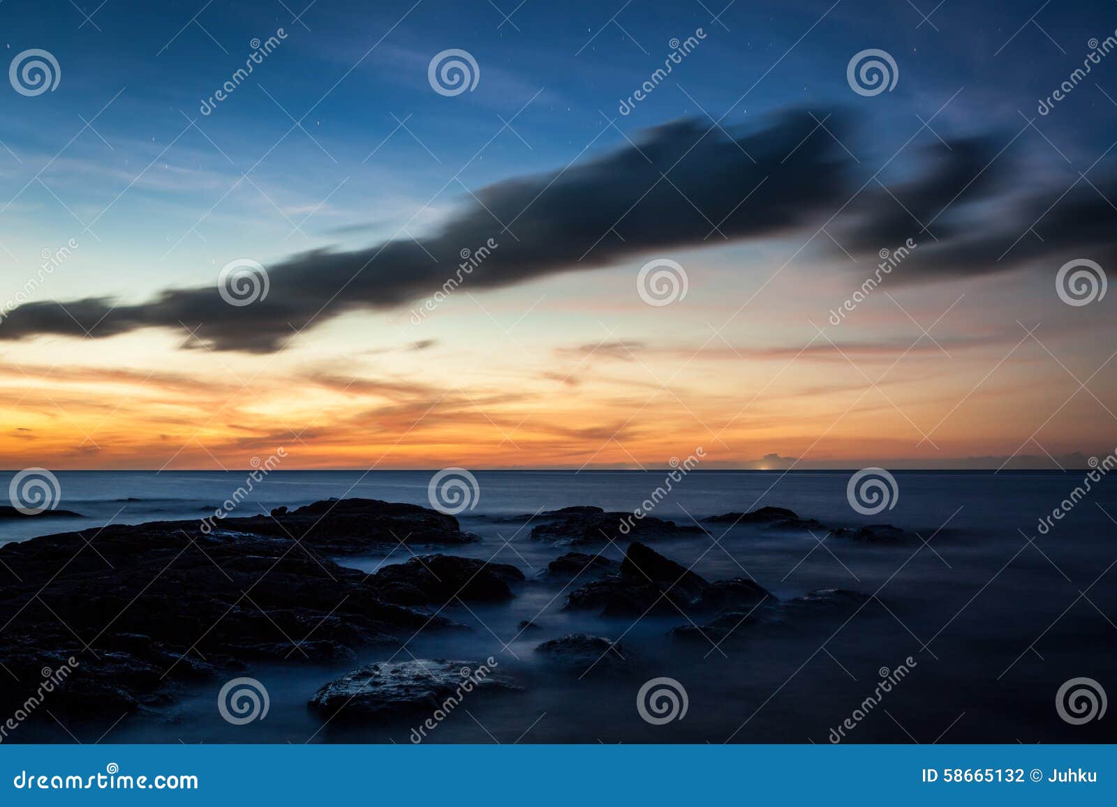 Long Exposure Night Waterscape and Vibrant Sky Stock Photo - Image of ...