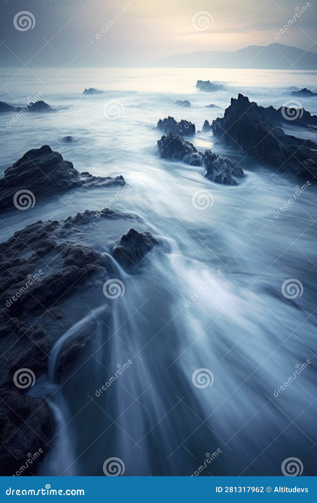 Long Exposure of Ocean Waves Creating Smooth Effect Stock Illustration ...