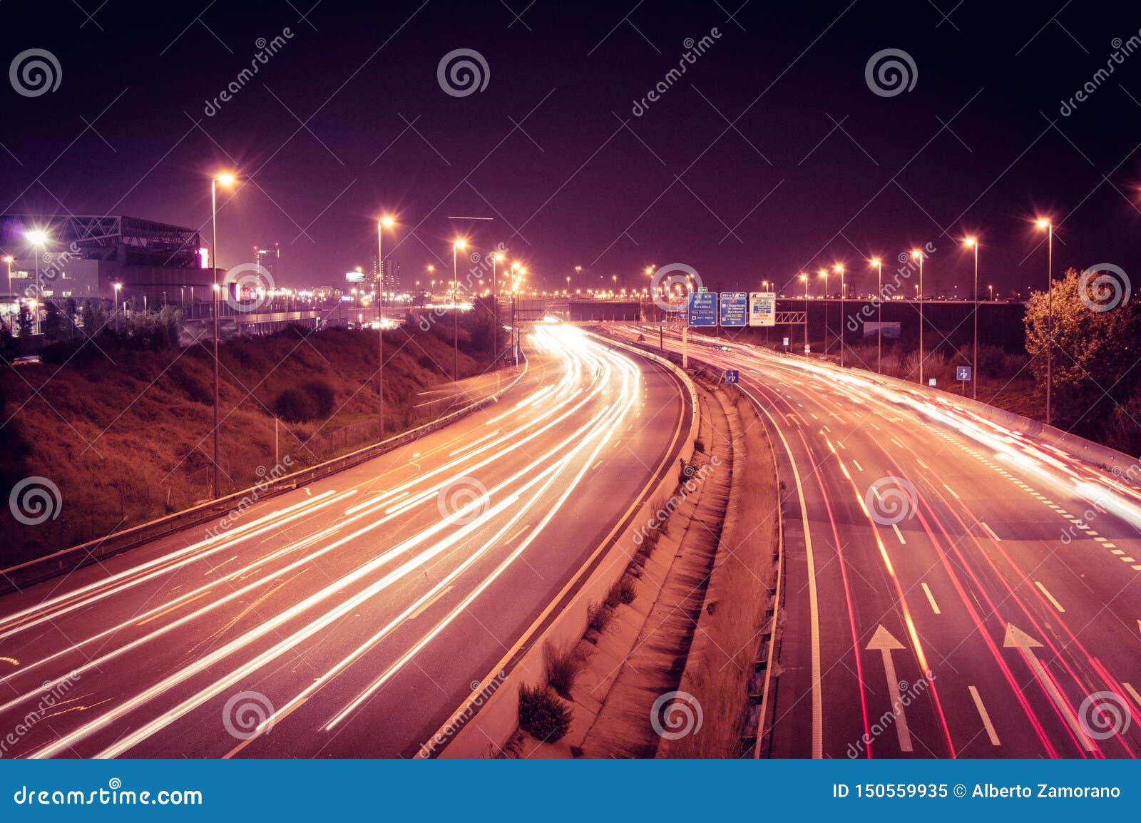 Long Exposure Over a Highway at Night Stock Image - Image of lane, long ...