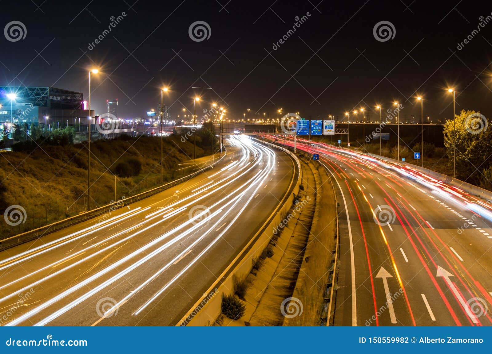 Long Exposure Over a Highway at Night Stock Photo - Image of cornella ...