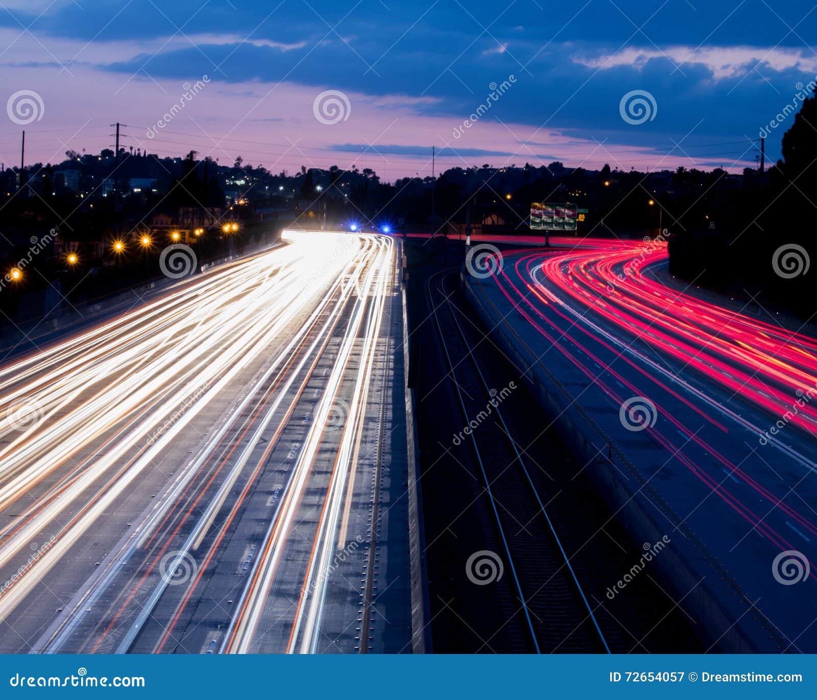 Long Exposure Overlooking Freeway at Dusk Stock Image - Image of ...