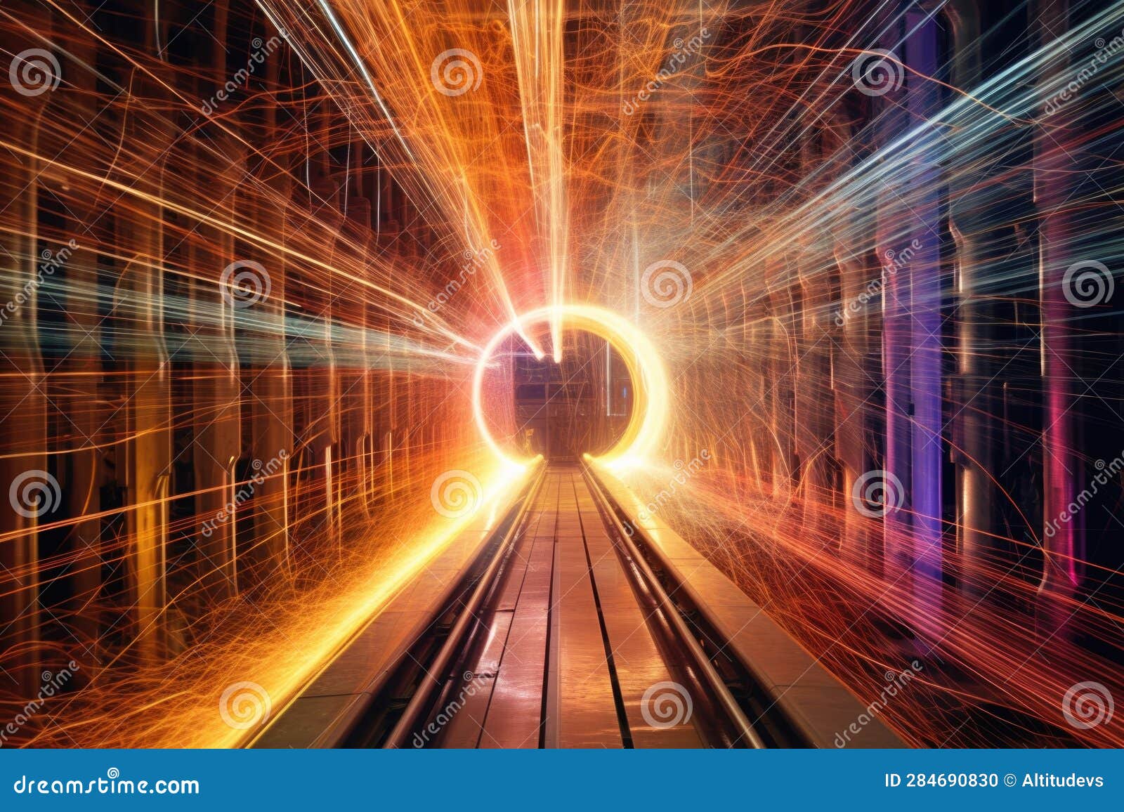 Long Exposure of Particle Beams Path Inside Chamber Stock Photo - Image ...