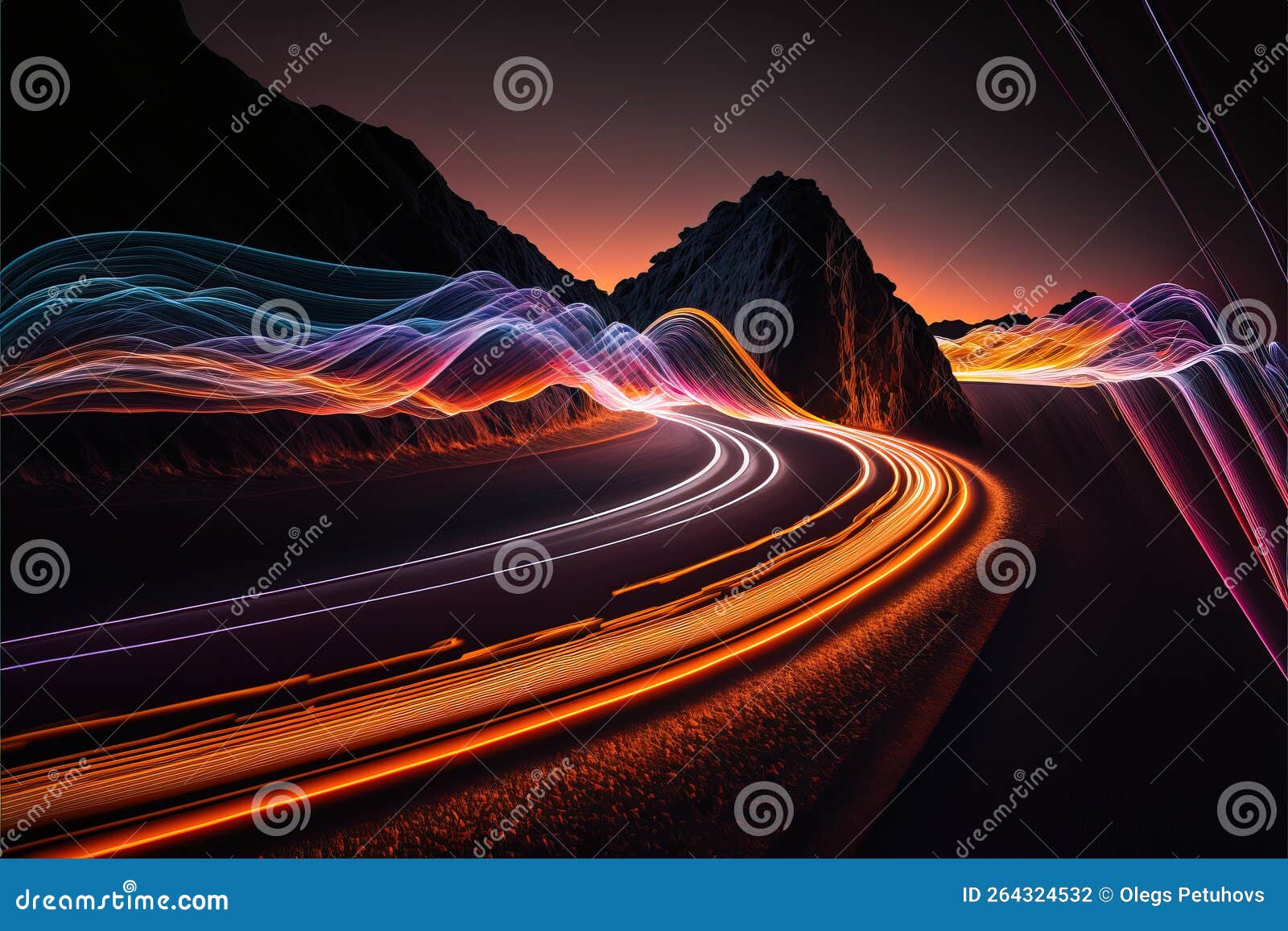 A Long Exposure Photo of a Highway at Night with a Mountain in the ...