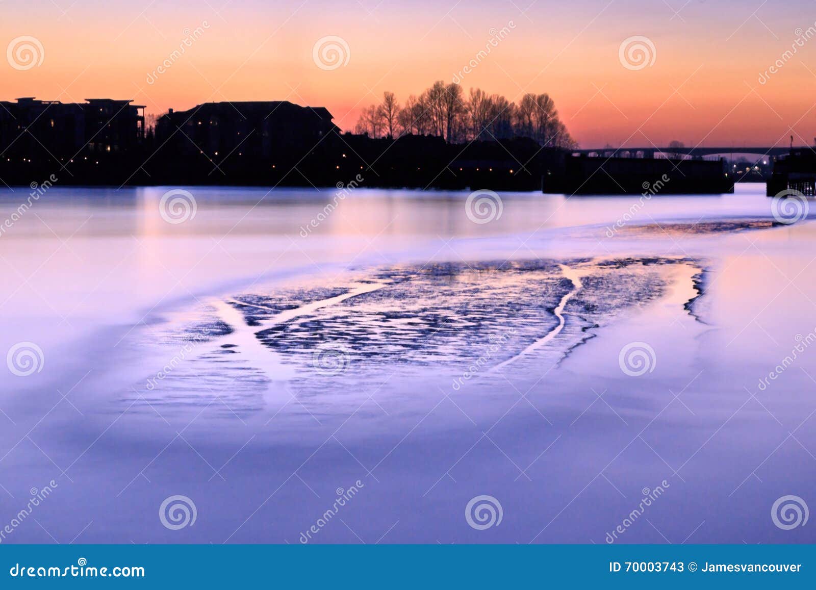 Long Exposure Photo of a River with an Islet at Sunset Stock Image ...