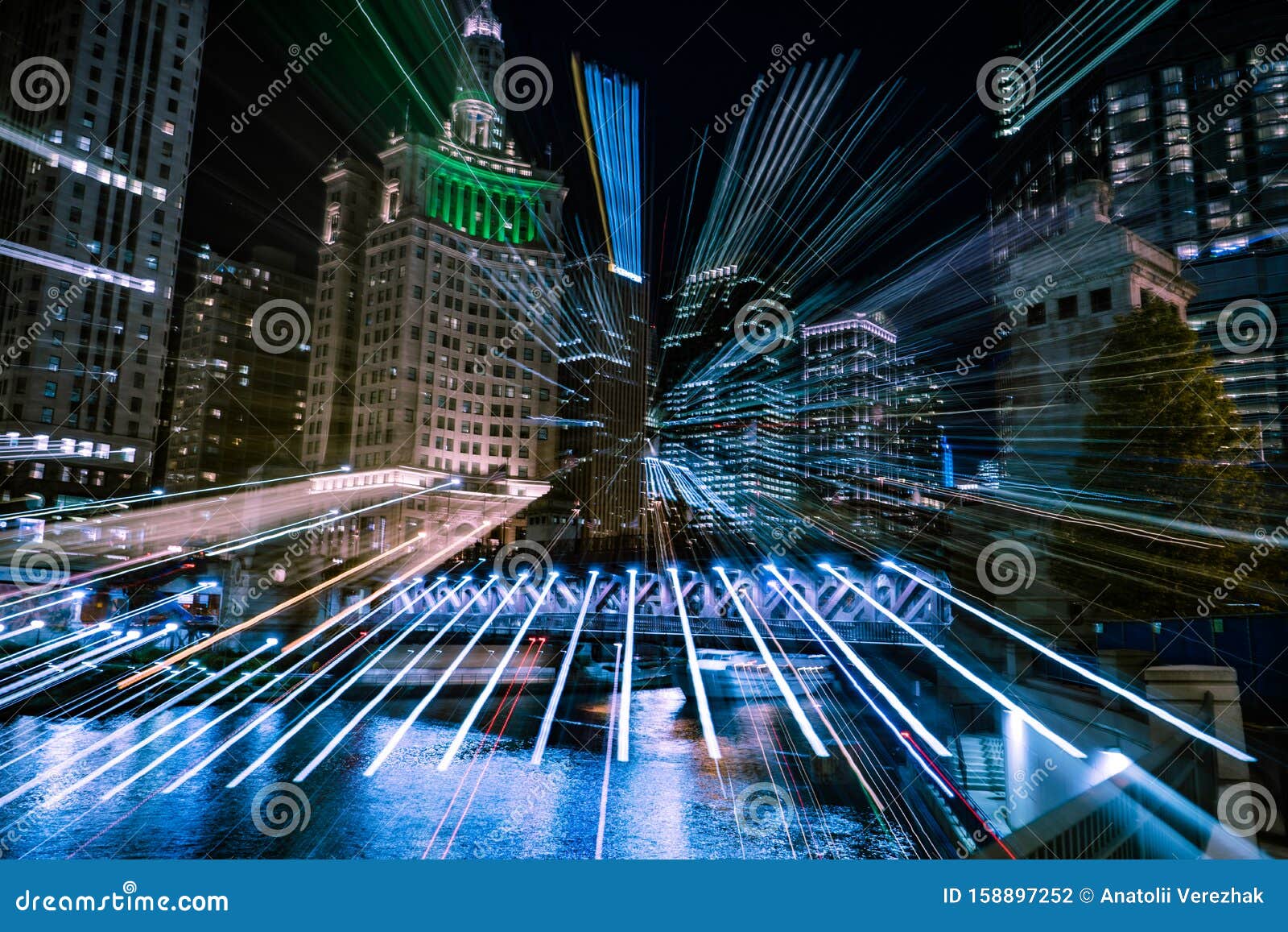 Long Exposure Picture with Light Rays Effect in Chicago . Downtown 9/13 ...