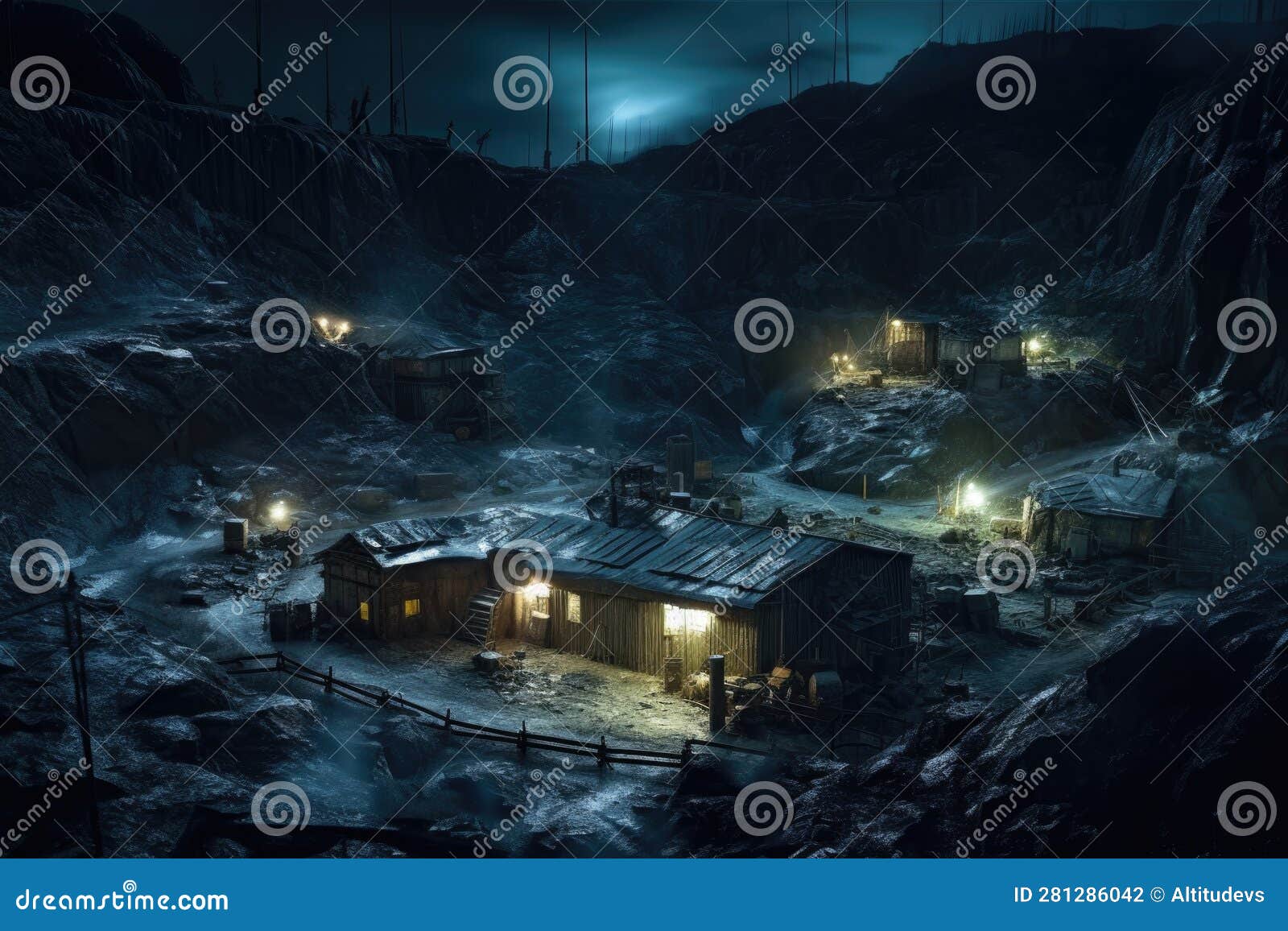Long Exposure of a Remote Mine Site Illuminated at Night Stock ...
