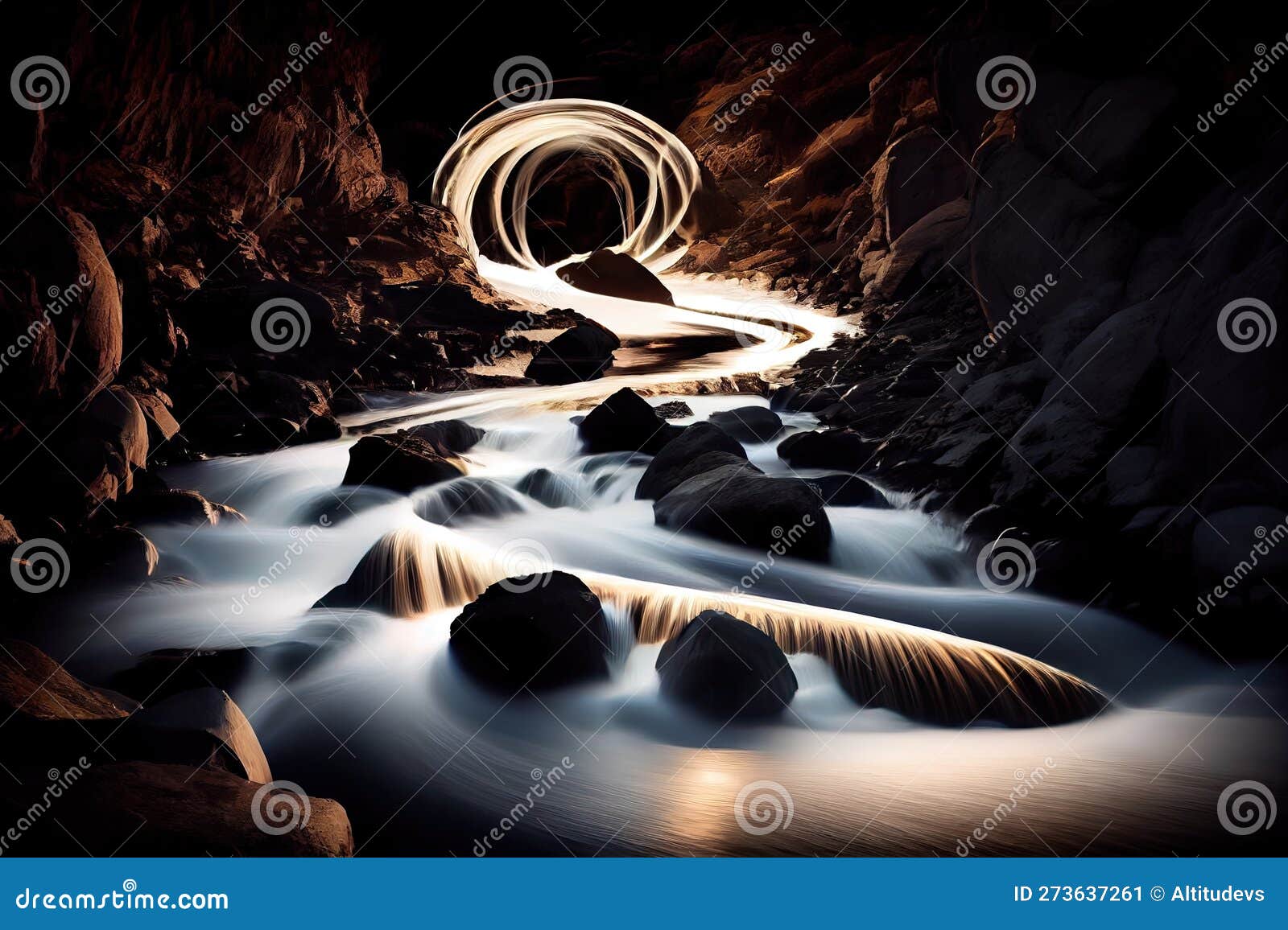 Long Exposure of Running Stream, with the Light and Water Making a ...