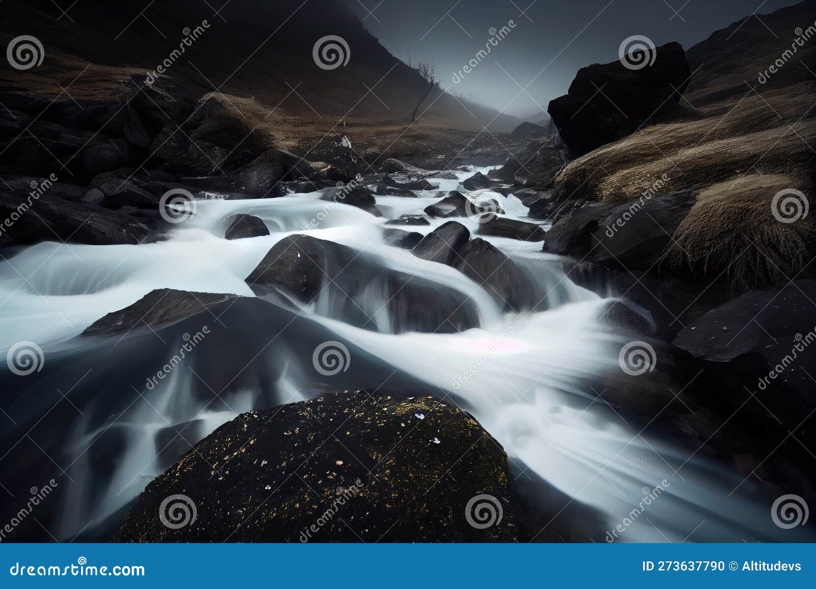 Long Exposure of Running Water with Falling Mist in the Background ...