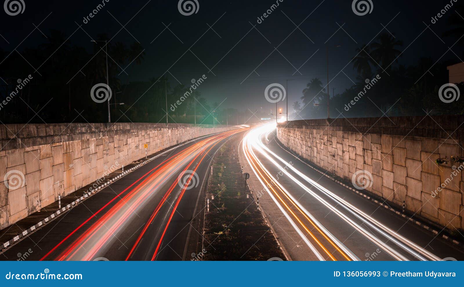 Long Exposure Shot of a Busy Freeway at Night Stock Image - Image of ...