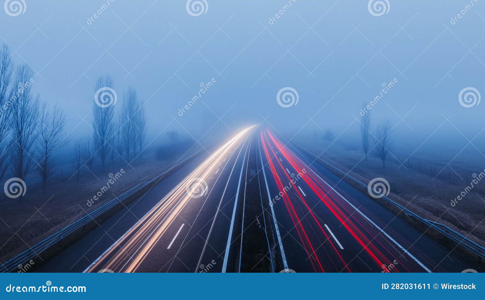Long Exposure Shot of Car Lights on a Highway Leading into the Mist ...