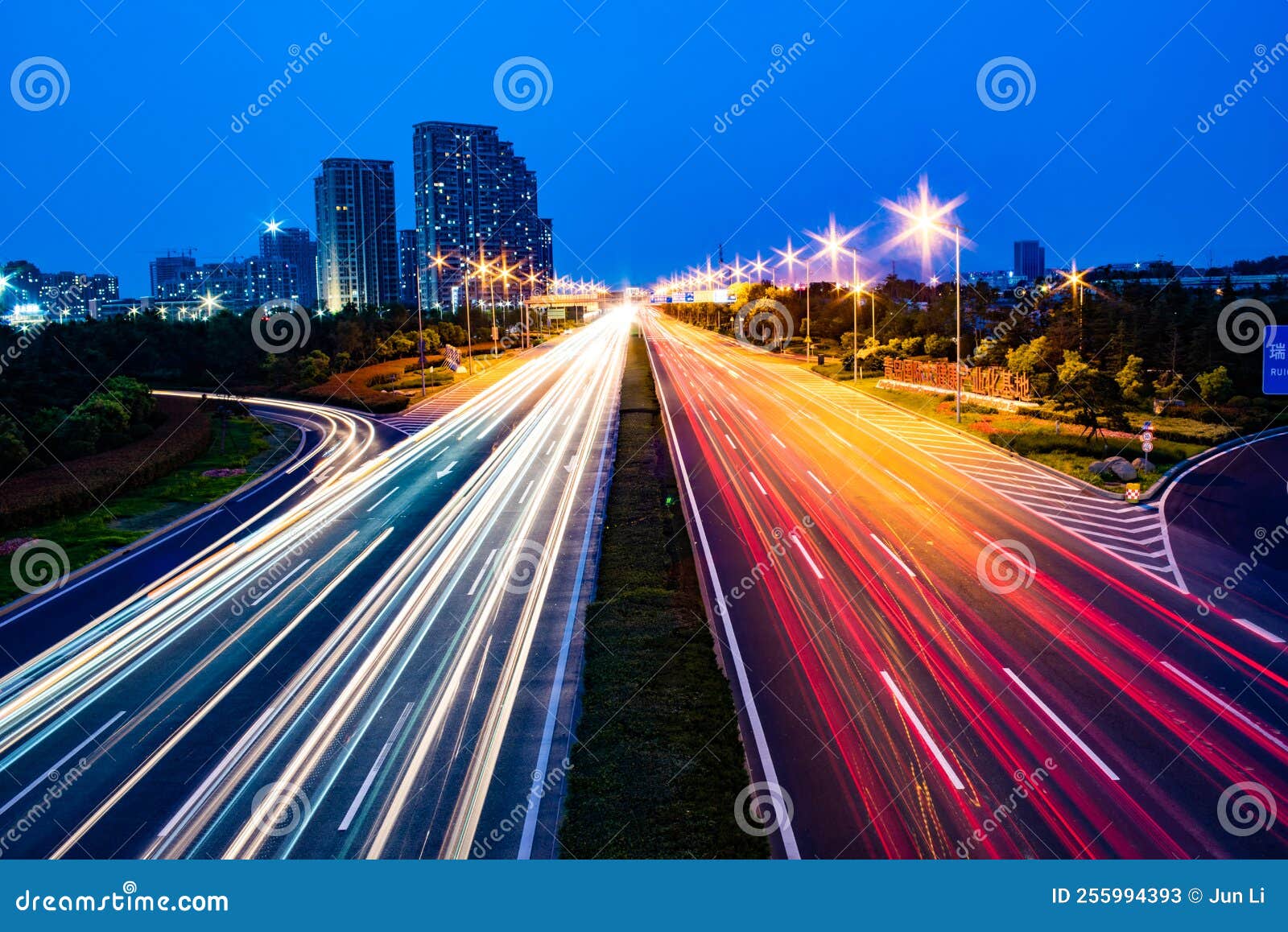 Long-exposure Shot of a Highway Illuminated with Colorful Lights Stock ...