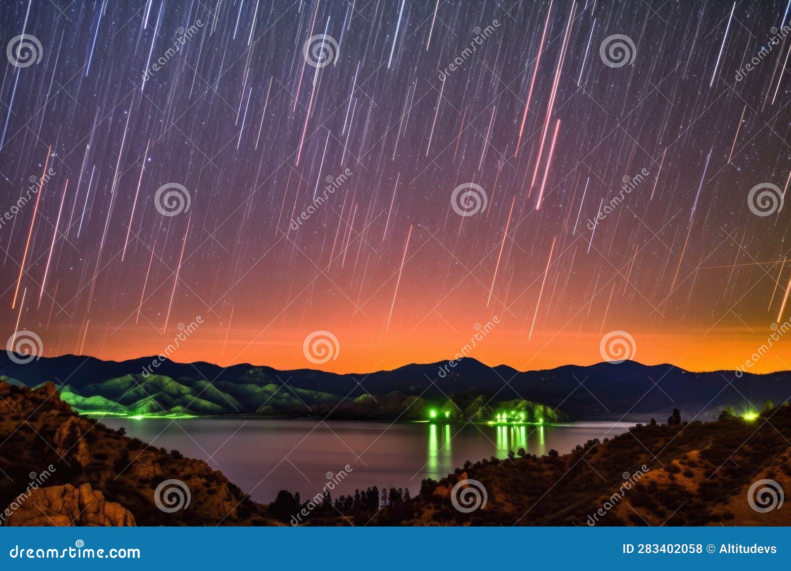 Long-exposure Shot of Multiple Meteor Trails Stock Illustration ...