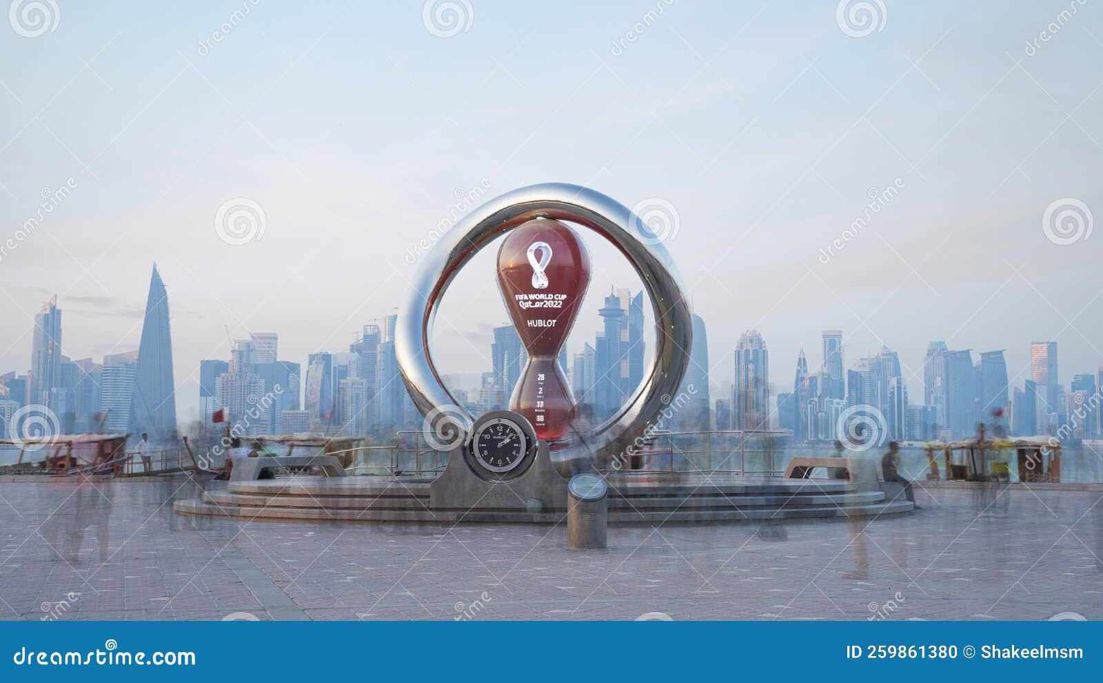 Long Exposure Shot of People Visiting Qatar Tournament Countdown Clock ...