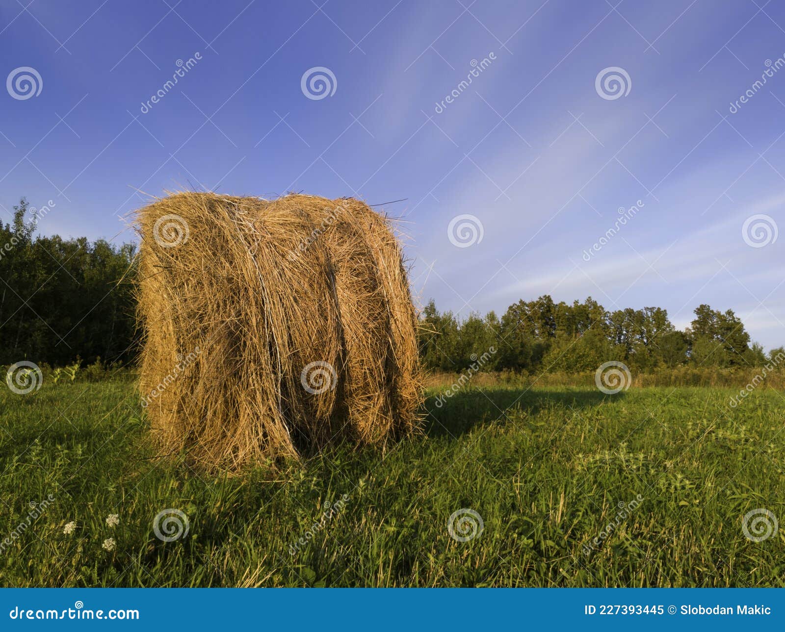 Long Exposure Shot of Single Round Haystack in the Meadow during Summer ...