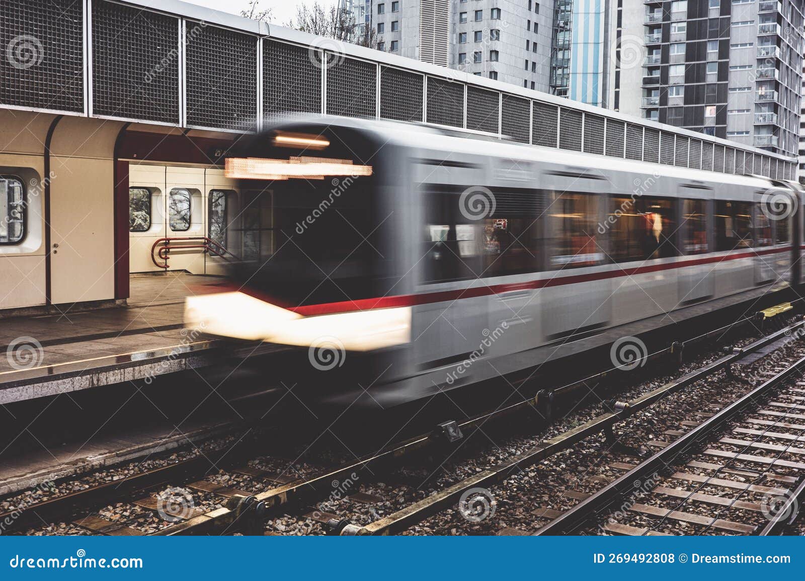 Long Exposure Shot of a Train Passing by the Station Stock Photo ...
