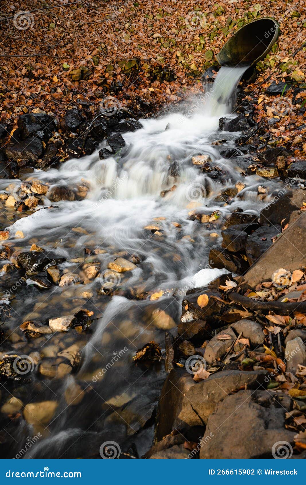Long Exposure Shot of the Water from the Pipe Falling Down the Rocks ...
