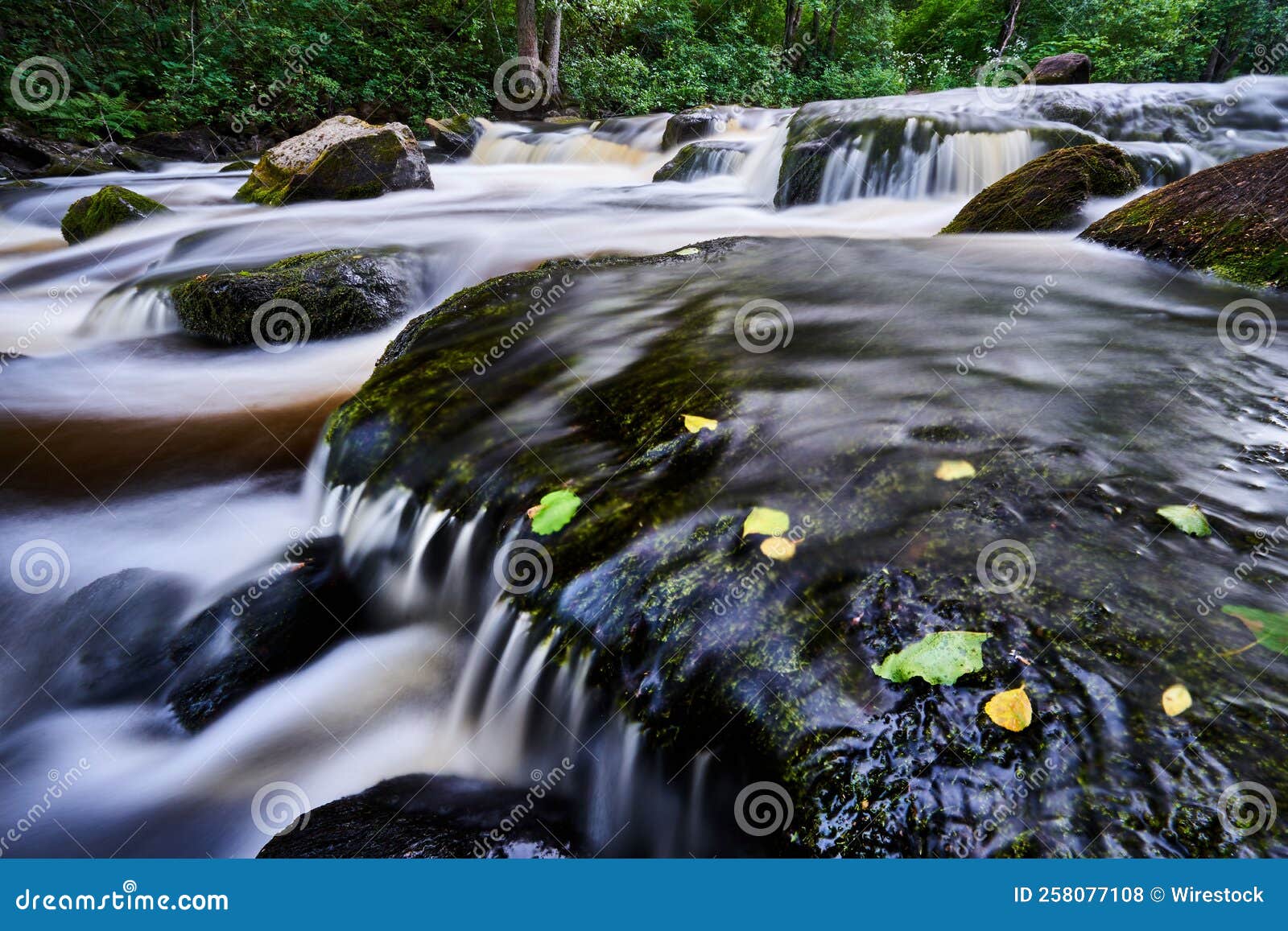 Long Exposure Shot of a Waterfall Flowing Over Mossy Rocks in a Forest ...