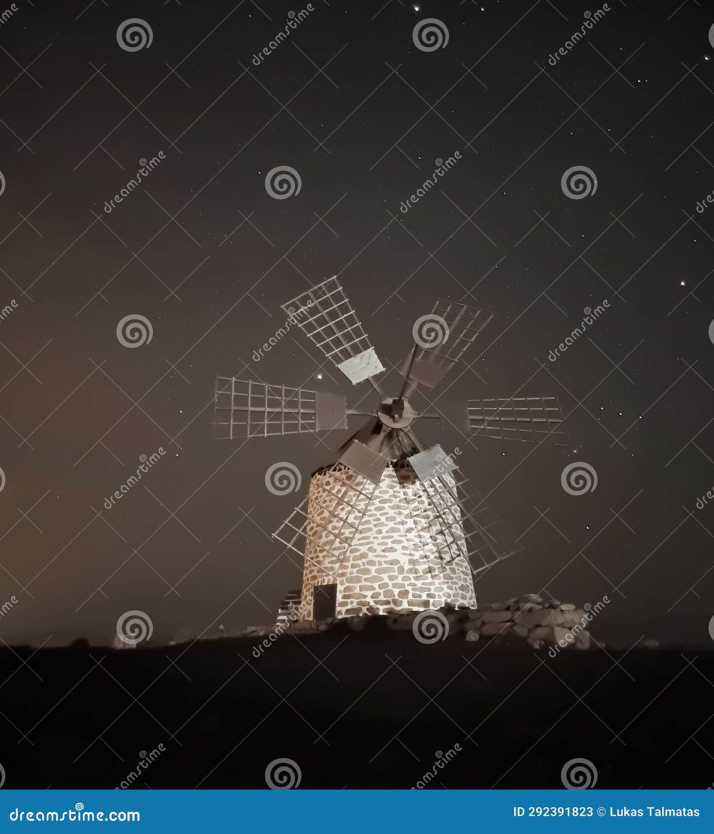 Long Exposure Shot of a Windmill at Night Stock Image - Image of ...