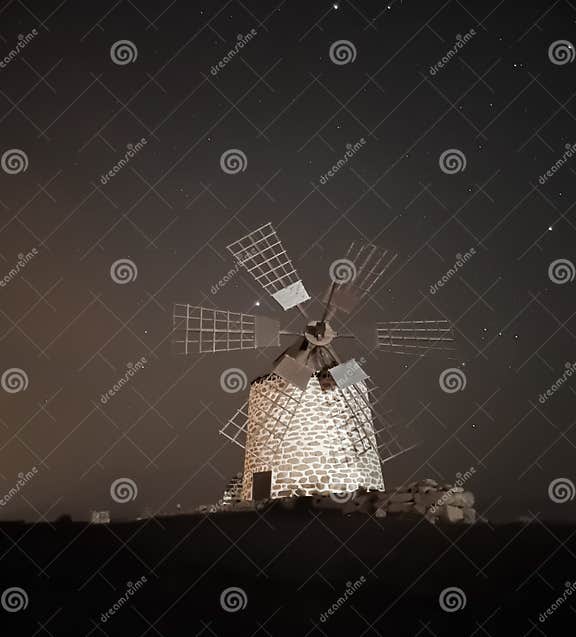 Long Exposure Shot of a Windmill at Night Stock Image - Image of ...