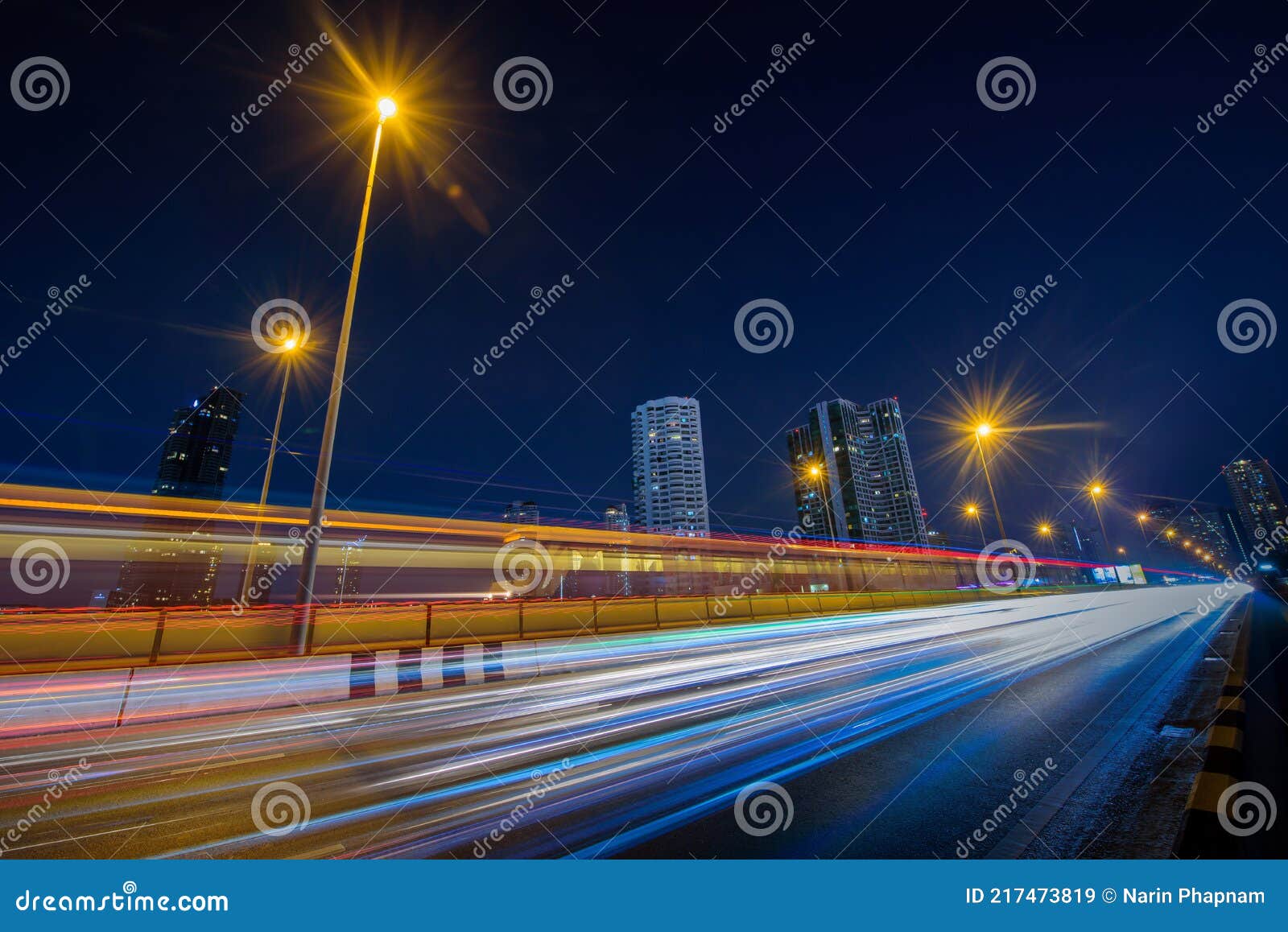 Long Exposure Shutter Speed of Car Moving in Road Stock Image - Image ...