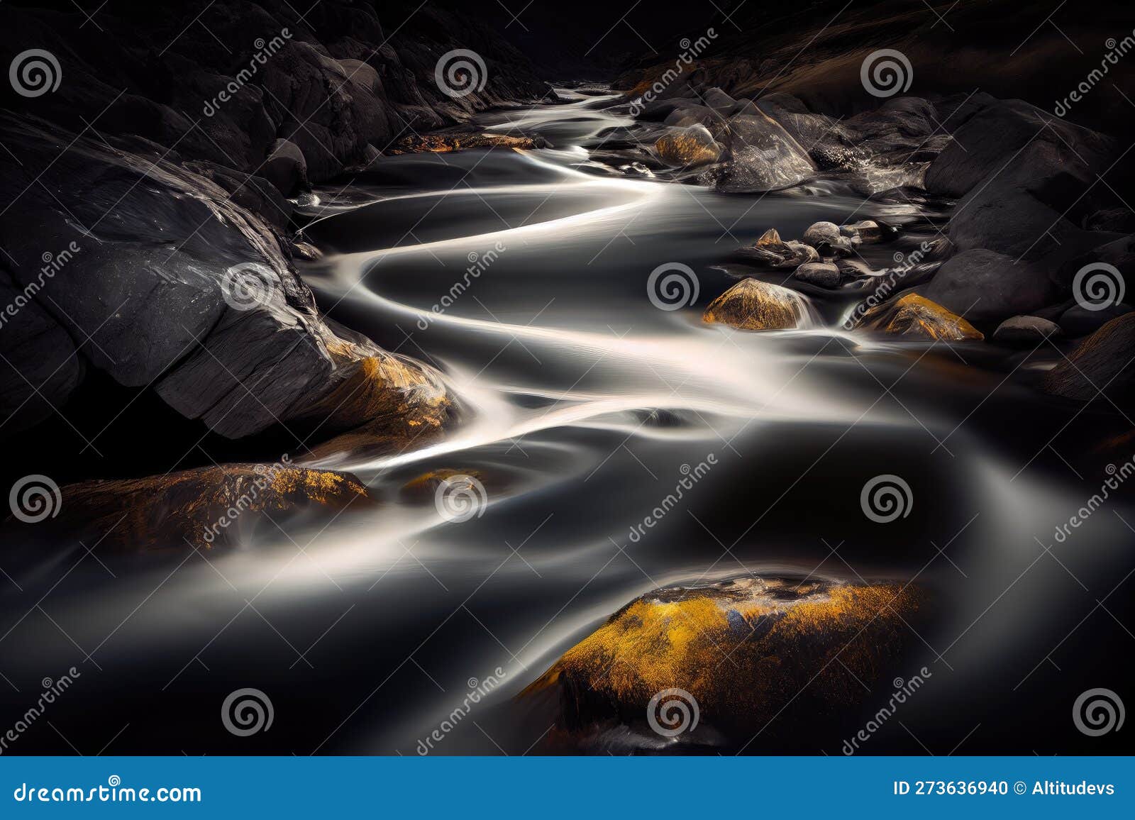 Long Exposure of Stream with Moving Water, Creating Blurred and ...