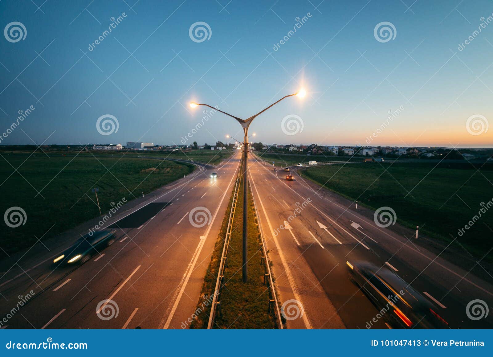 Long-exposure Sunset Over a Highway Stock Image - Image of long, blue ...