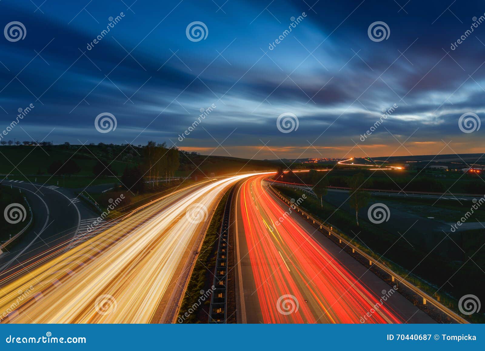 Long-exposure Sunset Over a Highway Stock Image - Image of lights ...