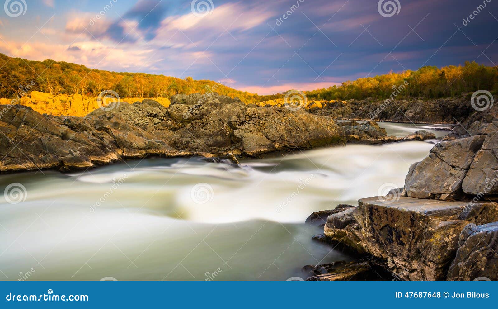 Long Exposure at Sunset of Rapids at Great Falls Park, Virginia. Stock ...