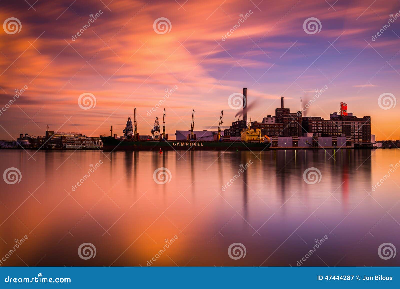 Long Exposure at Sunset of Ships in the Port of Baltimore, Seen ...