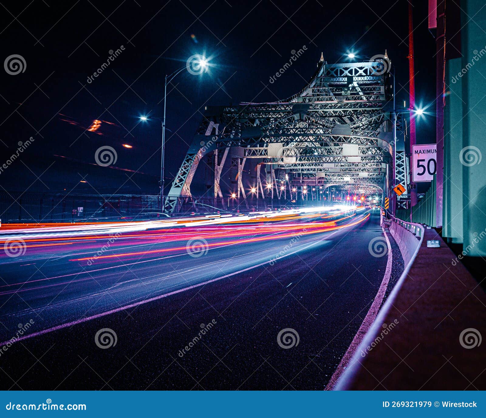 Long Exposure of Traffic Lights on a Highway Illuminated at Night ...