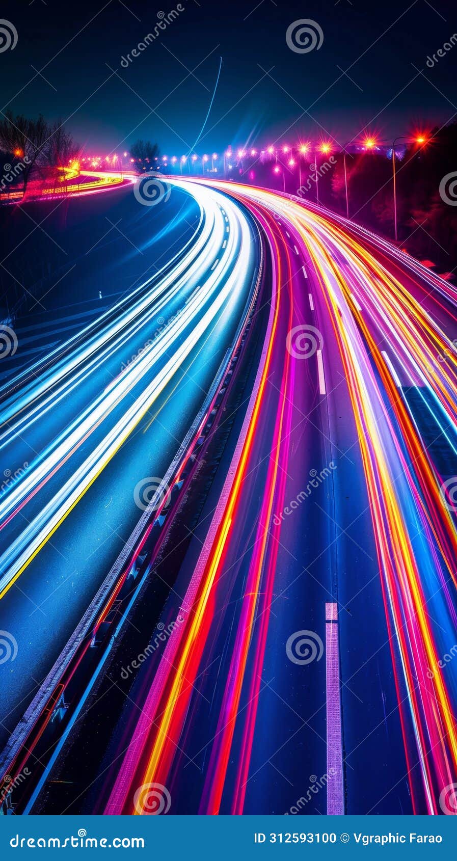 Long Exposure of Traffic Lights on Highway at Night Stock Photo - Image ...